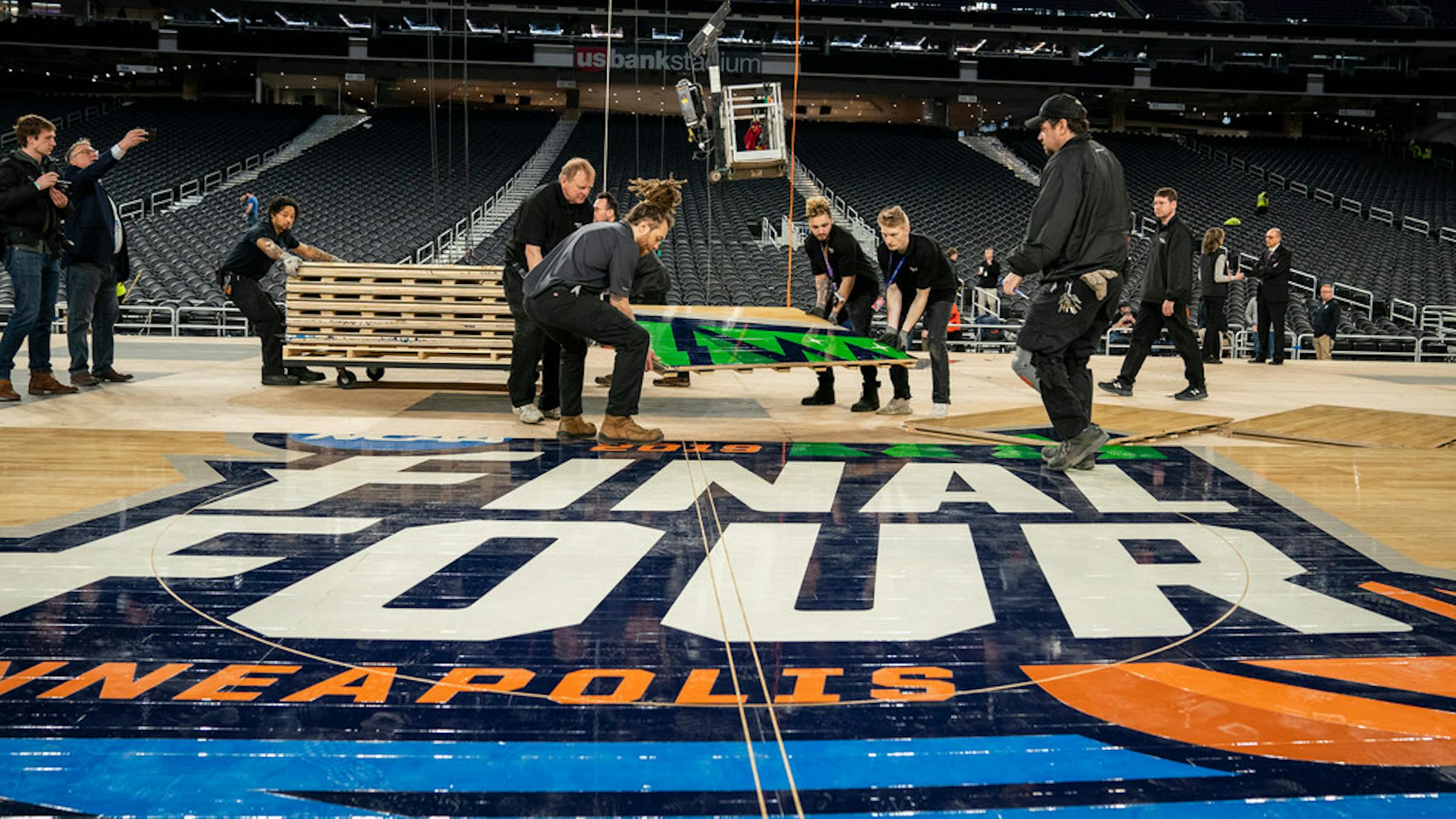 NCAA Men's Final Four basketball court in place at U.S. Bank Stadium