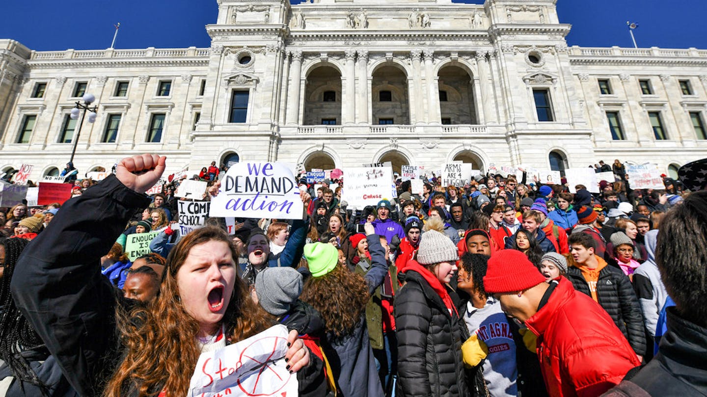 Hundreds of St. Paul students walk out, protest gun violence at Capitol